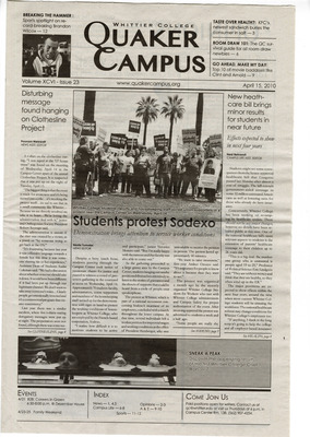 "Quaker Campus, April 15, 2010 (vol. 96, issue 23)" by Whittier College